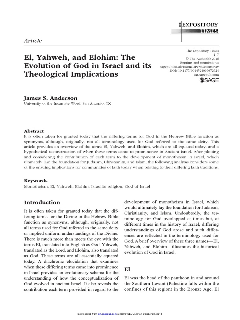 El, Yahweh, and Elohim: The Evolution of God in Israel and Its ...