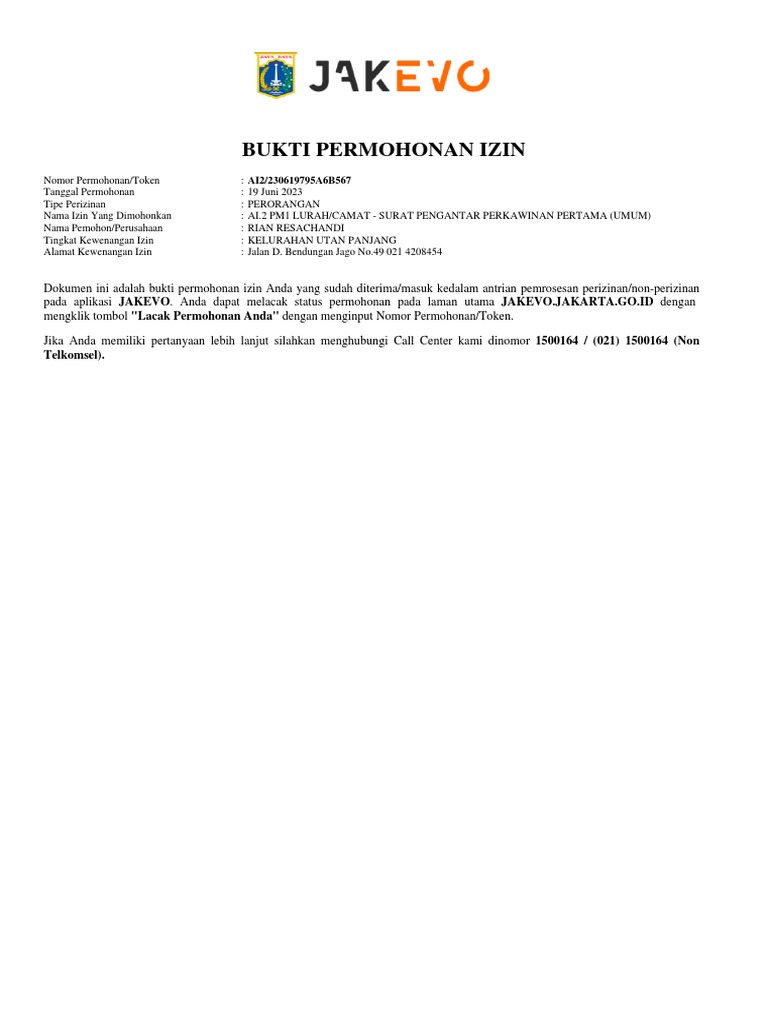 Bukti Permohonan Pm1 Lurahcamat - Surat Pengantar Perkawinan Pertama Umum | PDF