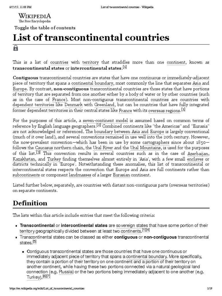 List of Transcontinental Countries - Wikipedia | PDF