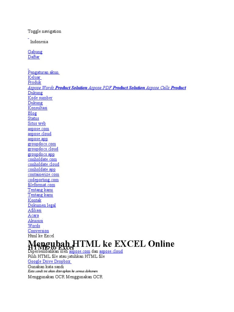 Ubah HTML Ke EXCEL Gratis | PDF