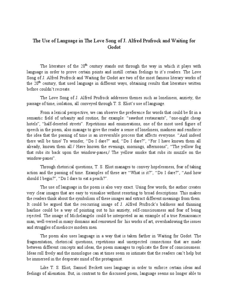 The Use of Language in The Love Song of J. Alfred Prufrock and Waiting ...