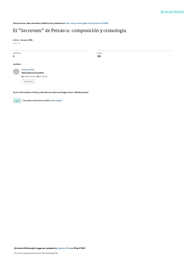 El Secretum de Petrarca Composicion y Cronologia | PDF