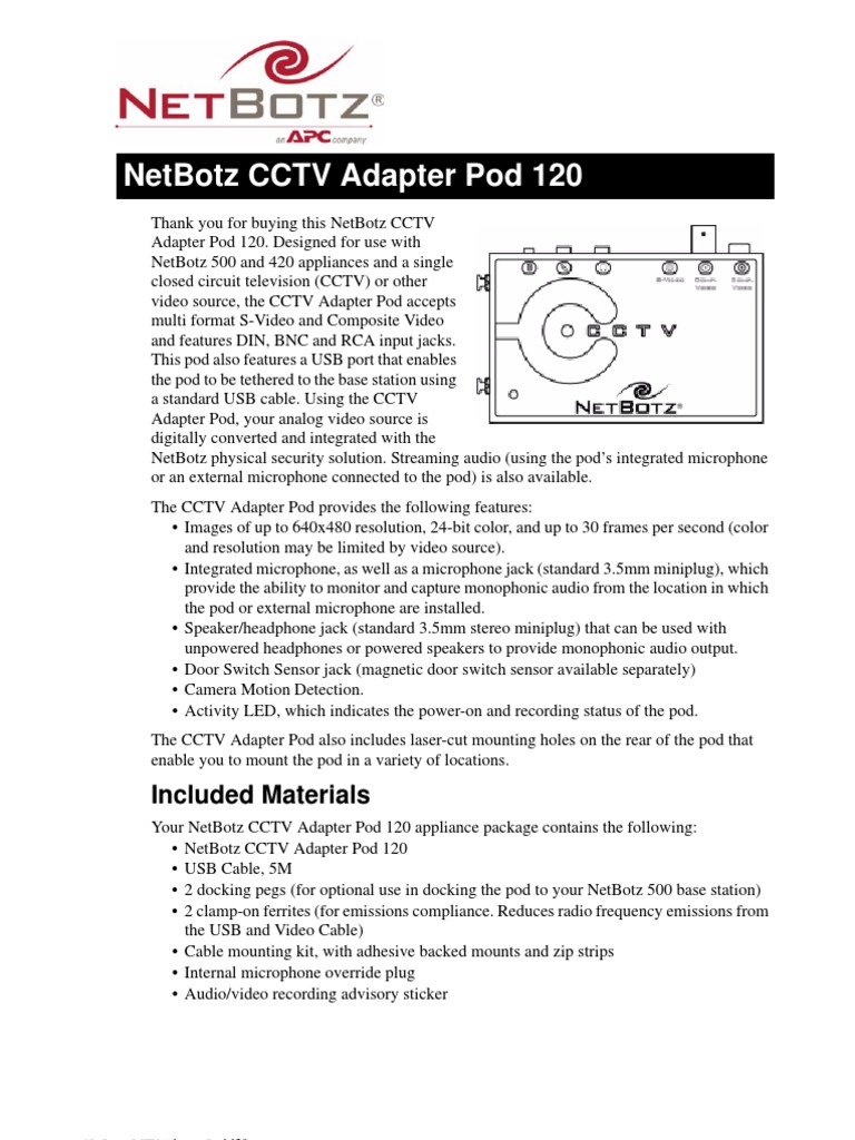 Adapter CCTV Netbotz | PDF | Closed Circuit Television | Video