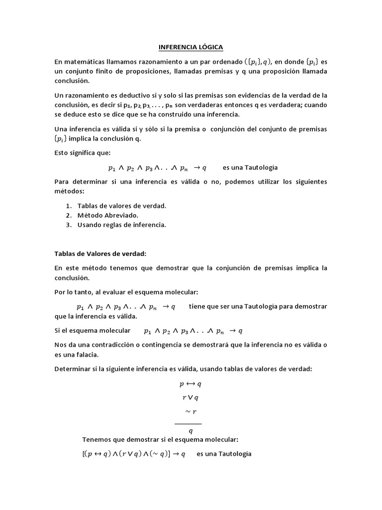 inferencias logicas | PDF | Inferencia | Razonamiento deductivo