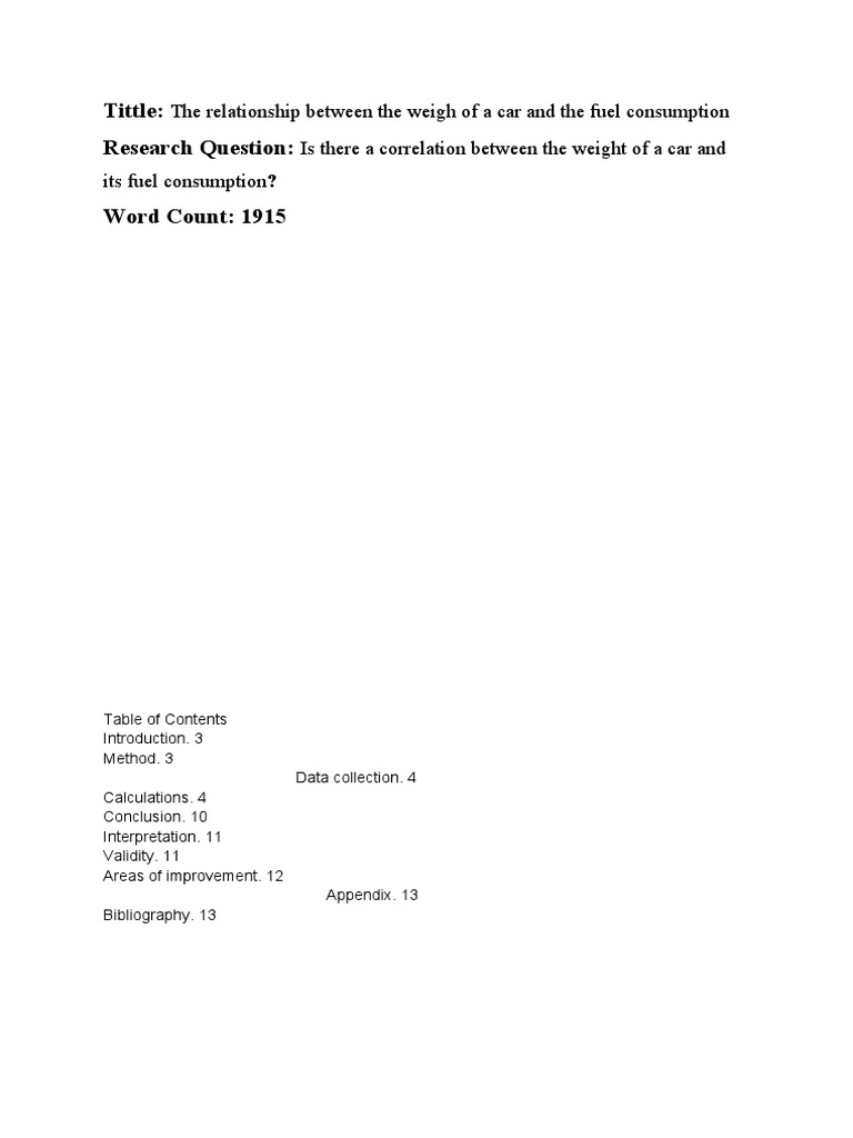 Correlation Between Weight of A Car A Fuel Consumption | PDF | Fuel ... Correlation Between Weight of A Car A Fuel Consumption | PDF | Fuel ...