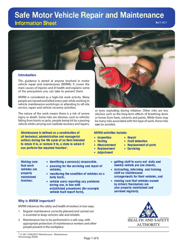 Safe Motor Vehicle Repair - Info Sheet | PDF | Occupational Safety And ...