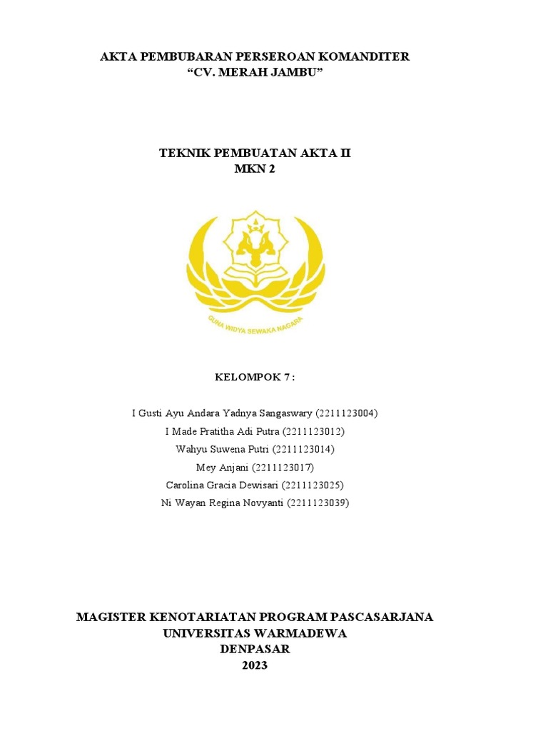 KLP 7 Akta Pembubaran CV (Tpa Ii) | PDF