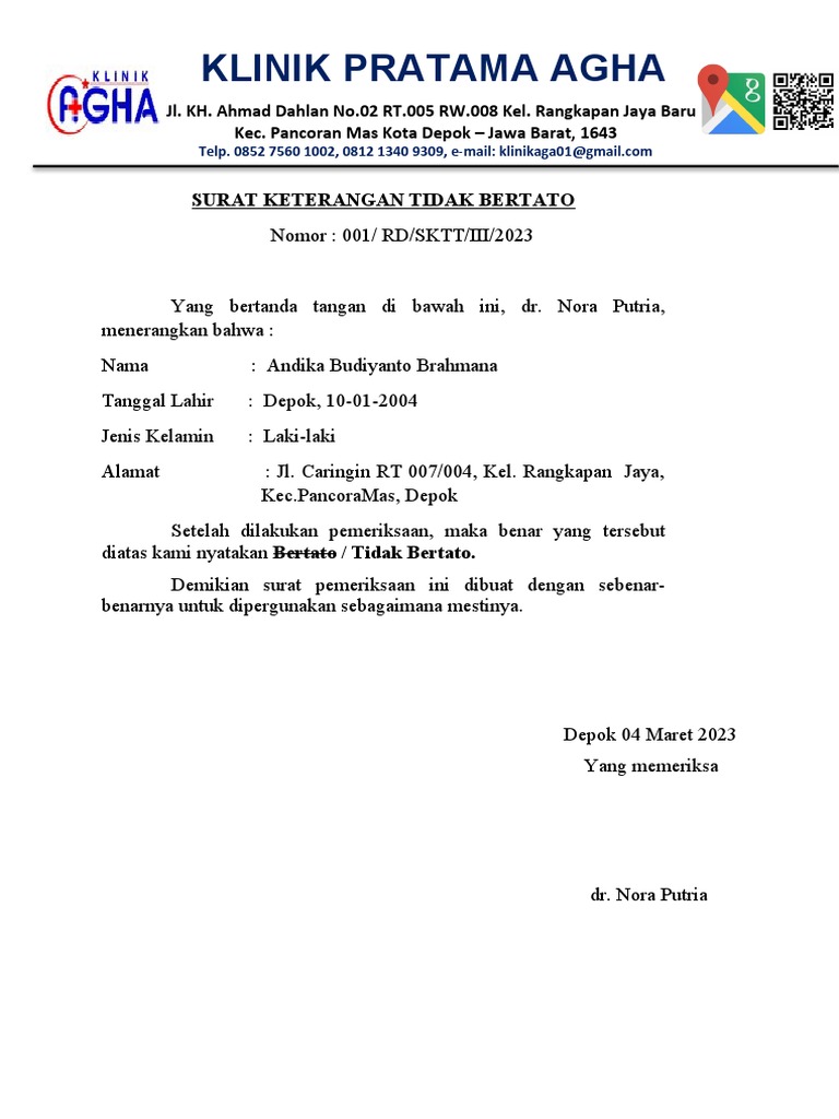Surat Keterangan Tidak Bertato | PDF