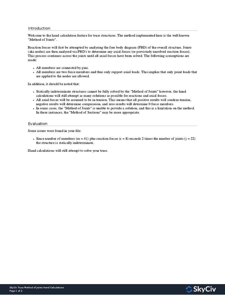 SkyCiv Truss Method of Joints Hand Calculations ...