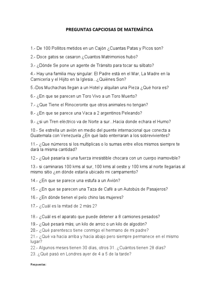 PREGUNTAS CAPCIOSAS DE MATEMÁTICA | PDF
