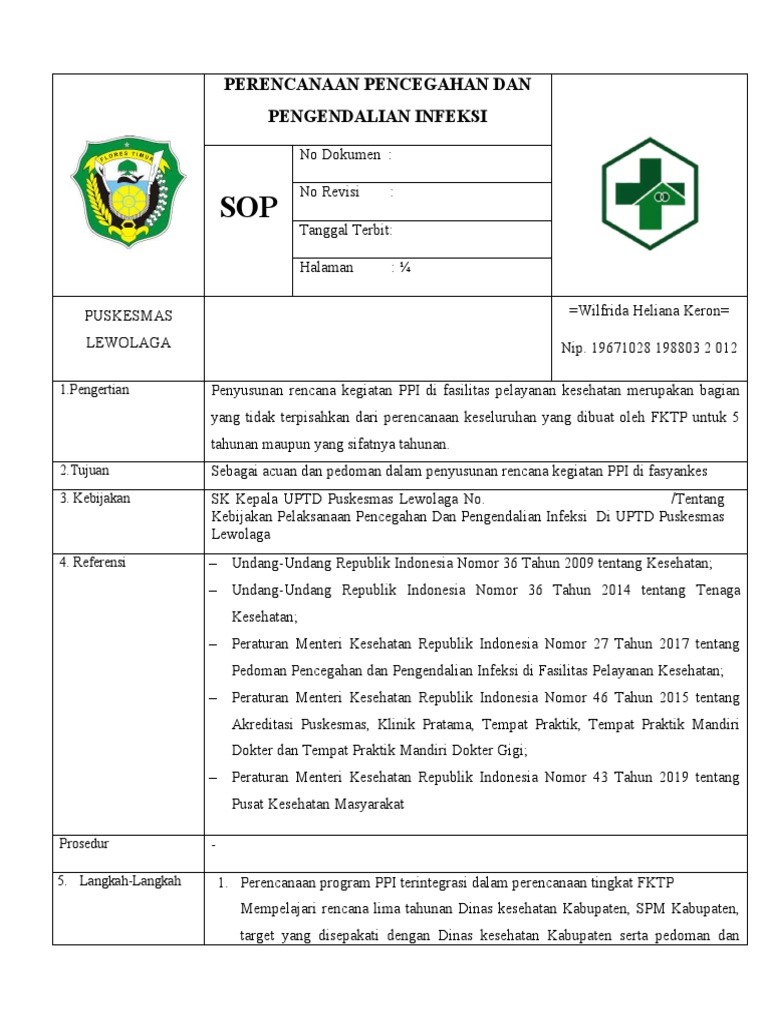 Sop Perencanaan Pencegahan Dan Pengendalian Infeksi | PDF