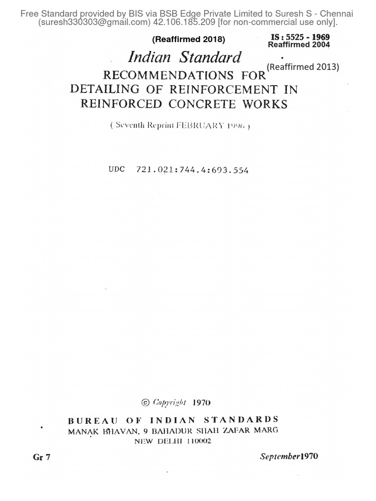 IS 5525:1969 Reinforcement Detailing Guide | PDF