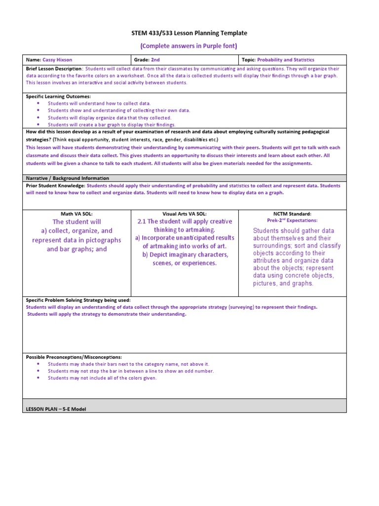 Math 5e Lesson Planning Template Spring 202 Hixson | PDF | Chart | Learning