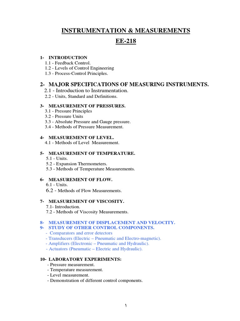 Instrumentation & Measurements Guide | PDF | Pressure Measurement ...