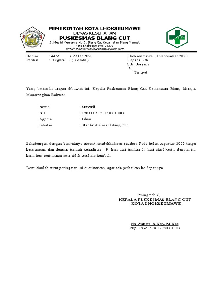 Surat Peringatan Kedisiplinan | PDF