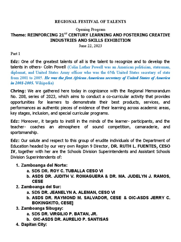 Regional Festival of Talents Rfot 2023 Final of Final | PDF