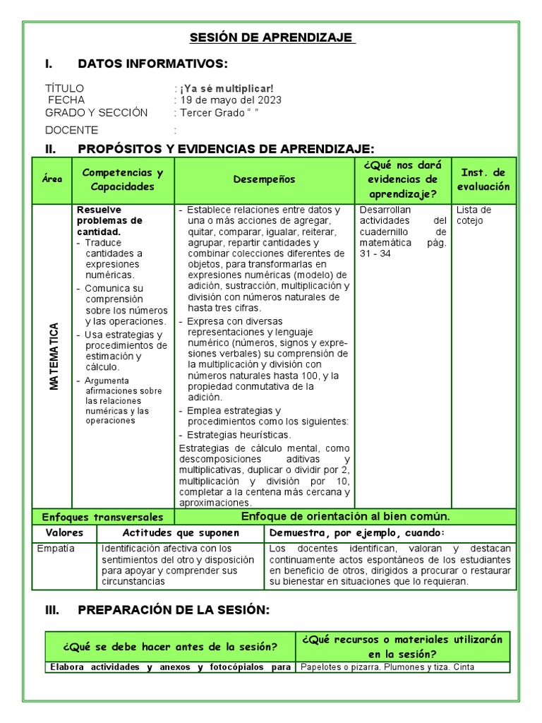 SESIÓN 5.1 - S 3 - EDA 2 - 3ro-MAT - Ya Sé Multiplicar | PDF | Multiplicación | Aprendizaje
