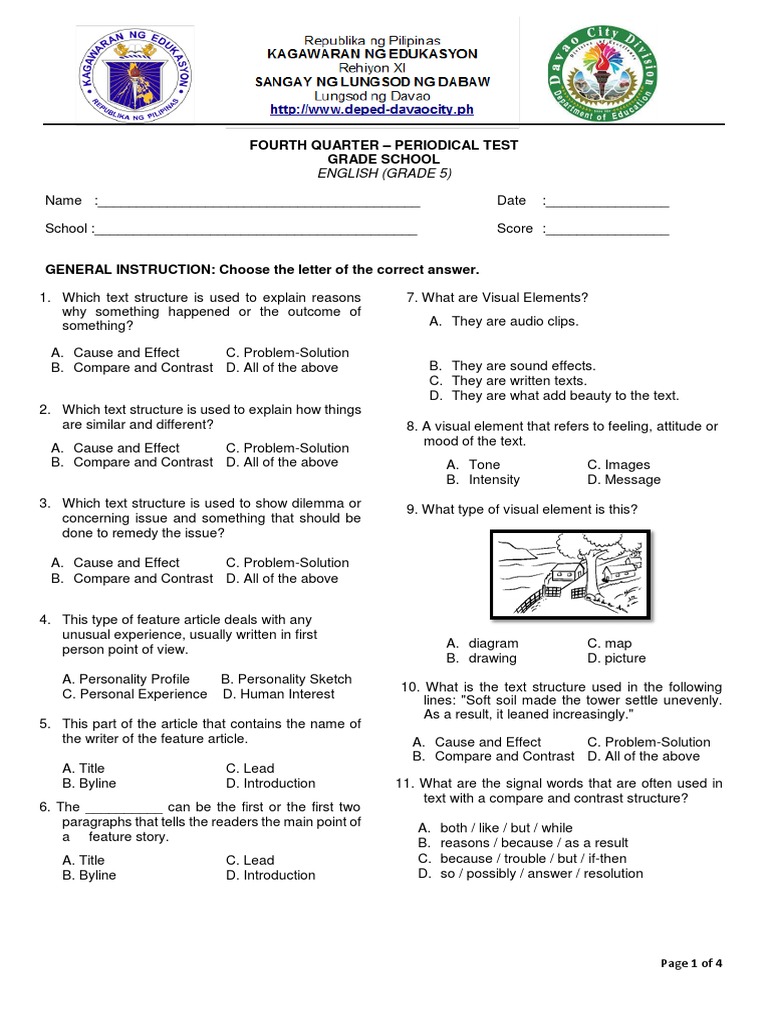 Quarterly Test - Q4 English 5 | PDF | Causality | Experience
