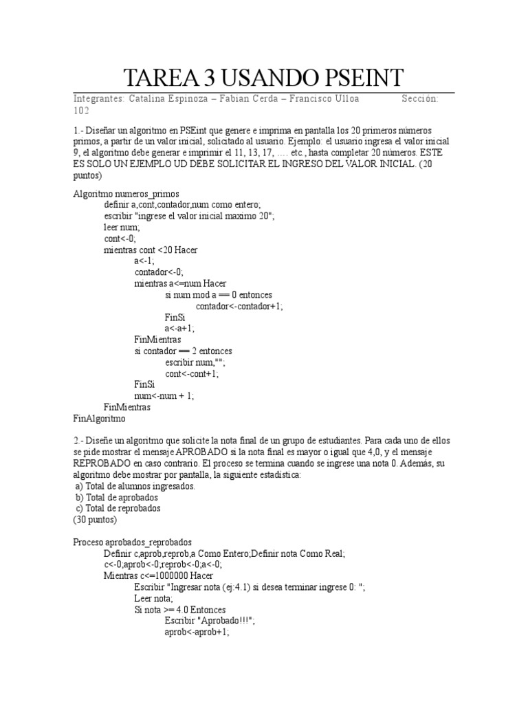 Ejercicios Resueltos PSEInt | PDF | Desarrollo de software | Matemáticas