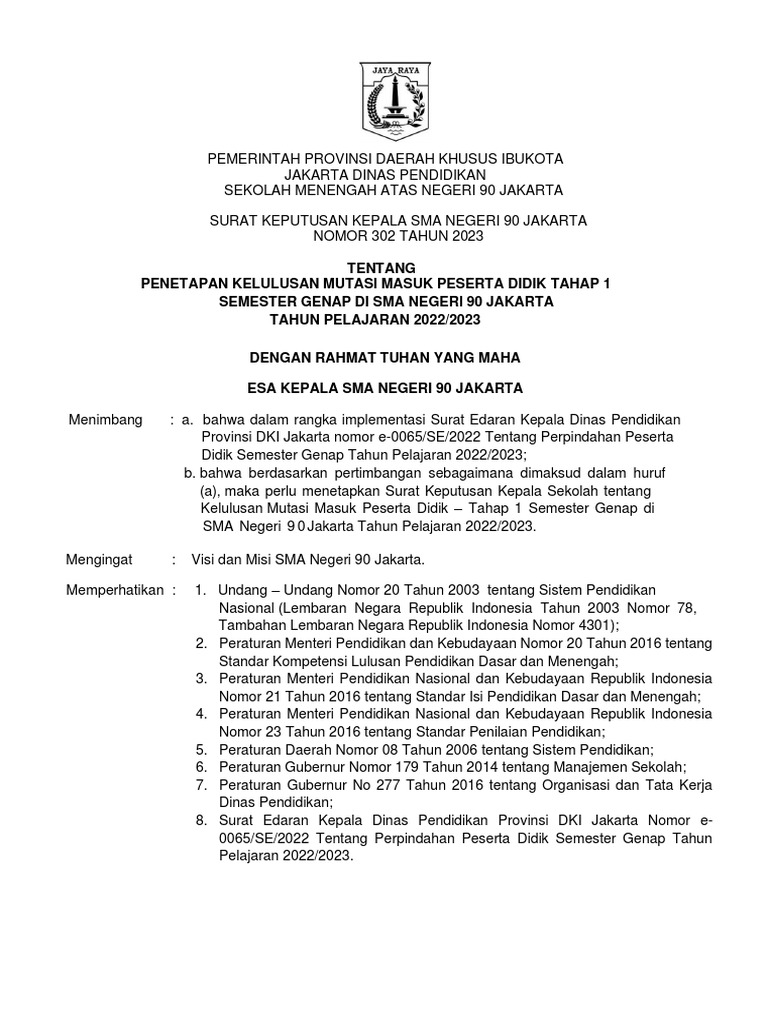 SK MUTASI MASUK 2022 2023 | PDF