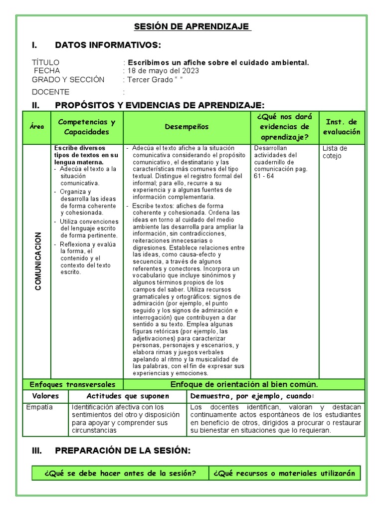 SESIÓN 4.2 - S 3 - EDA 2-3ro-COM -Revisamos y Publicamos Nuestro Afiche Del Cuidado Ambiental ...