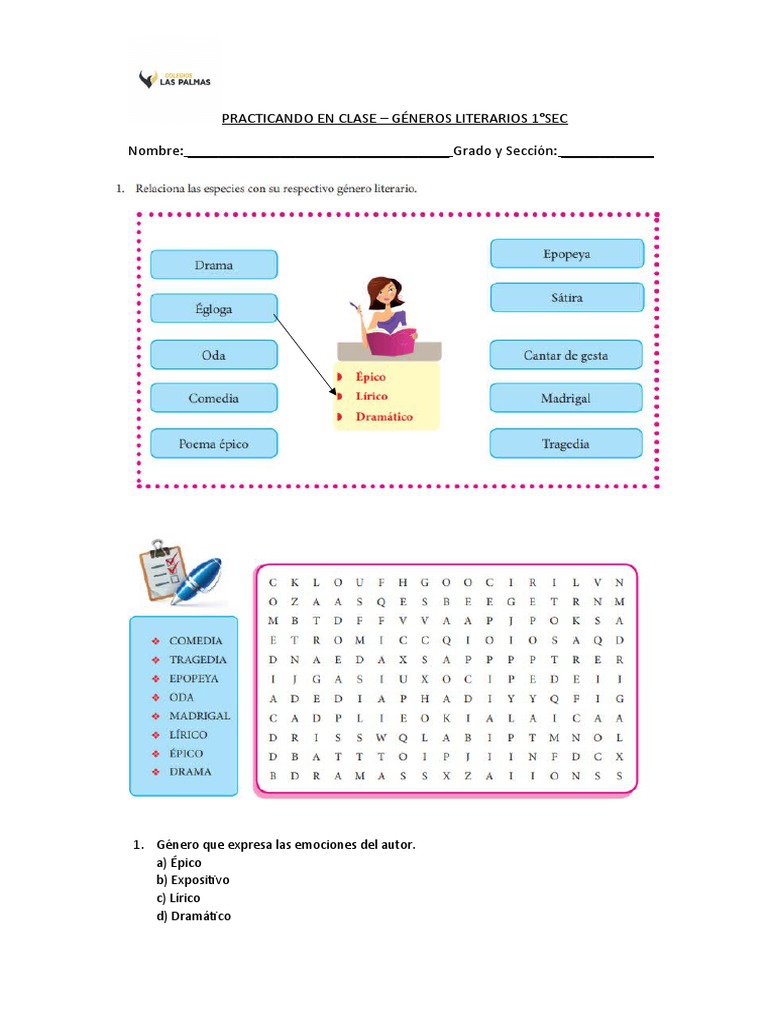 Sesión 6 - Ficha de Géneros Literarios | PDF