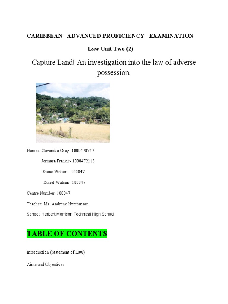 Law Unit 2, Internal Assessment | PDF | Possession (Law) | Adverse ...