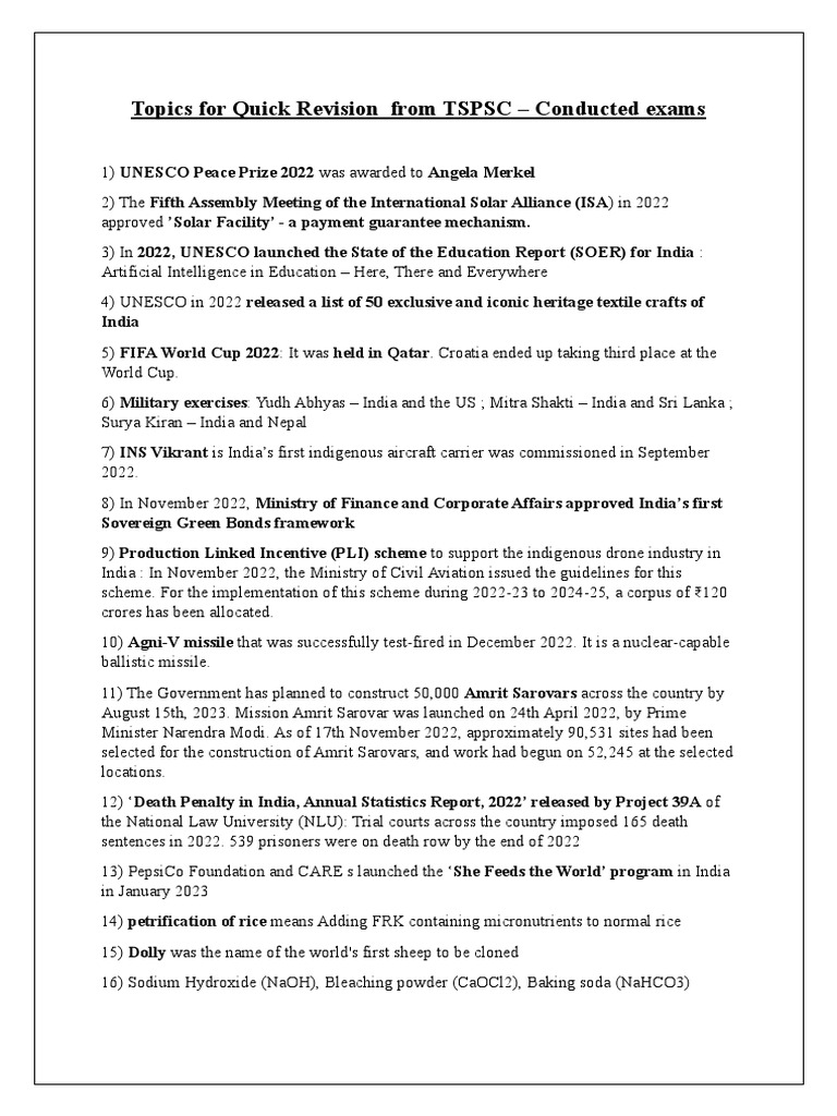 TSPSC Group I Prelims Revision Notes | PDF