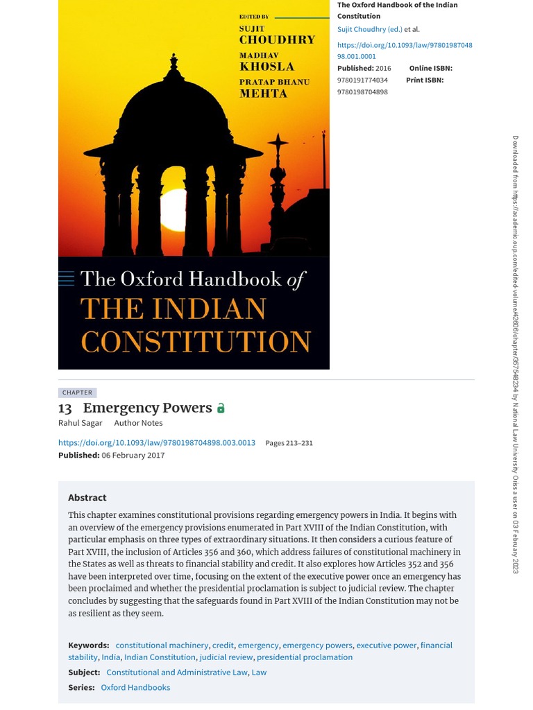 Rahul Sagar- 'Emergency Powers' in The Oxford Handbook of the Indian ...