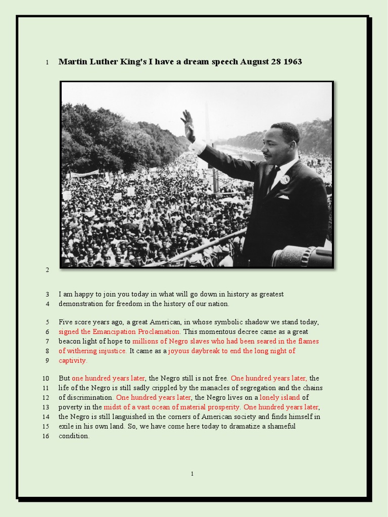 Martin Luther King Persuasive Speech Script | PDF | Social Science | Travel