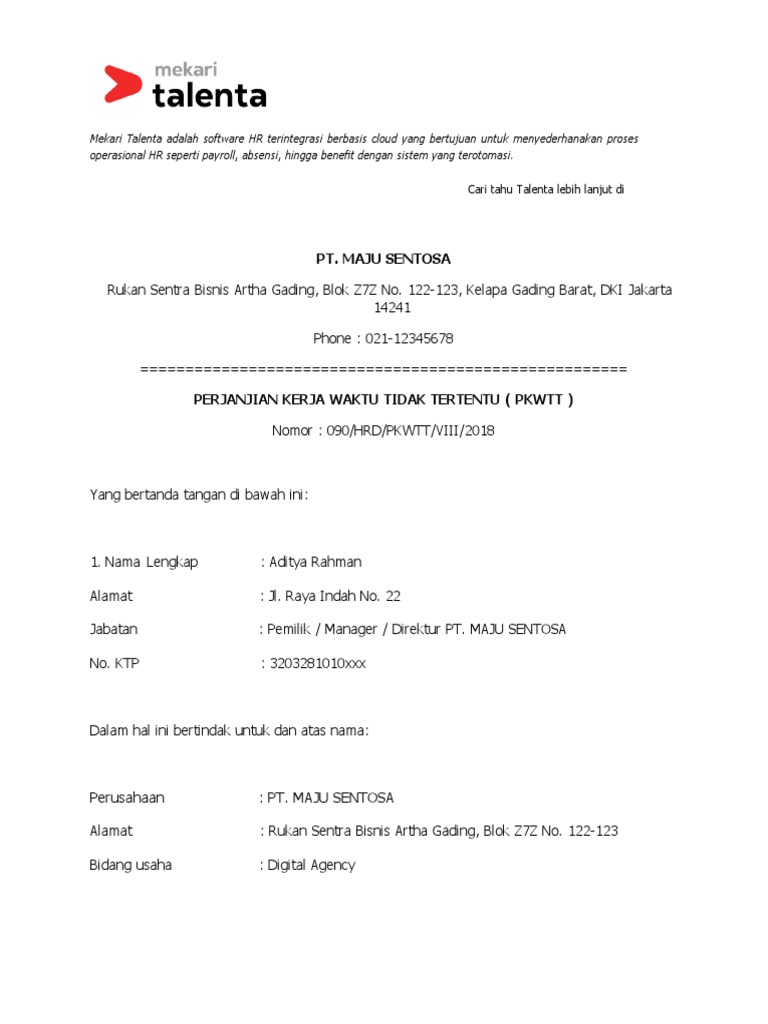 Contoh Surat PKWTT | PDF