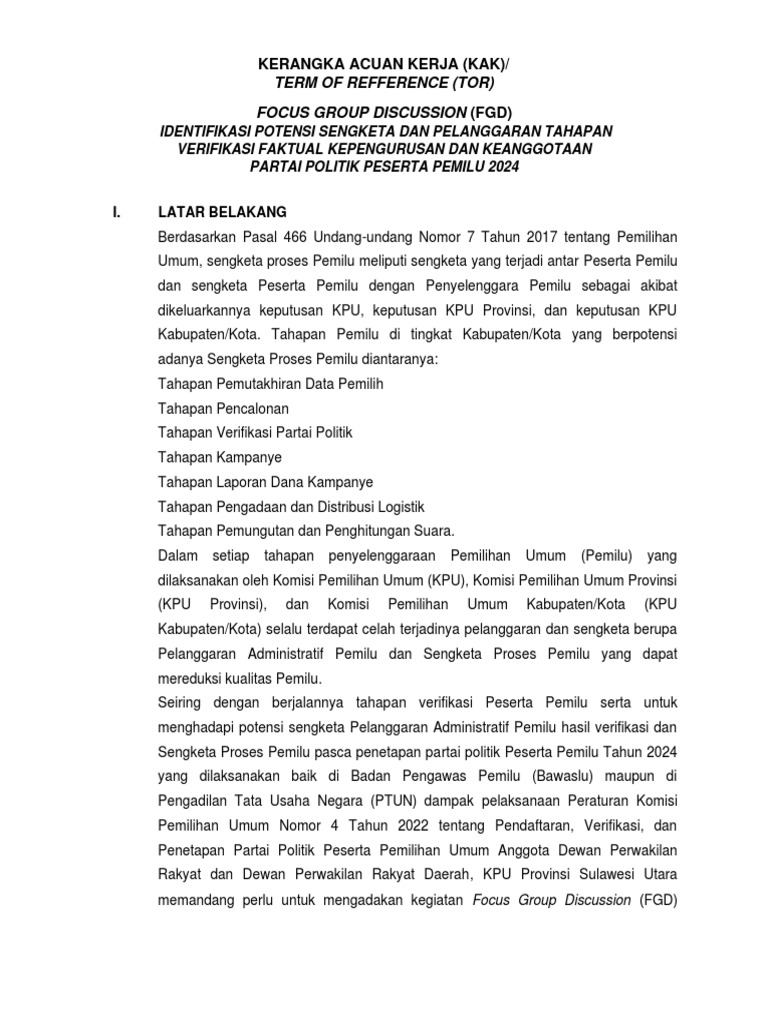 Tor - Kak Identifikasi Potensi Sengketa | PDF