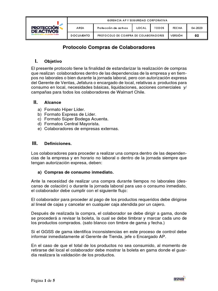 Protocolo Compras de Colaboradores: Objetivo | PDF
