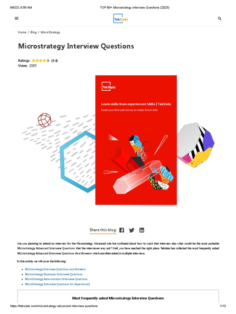TOP 80+ Microstrategy Interview Questions (2023) | Download Free PDF | Databases | Computing