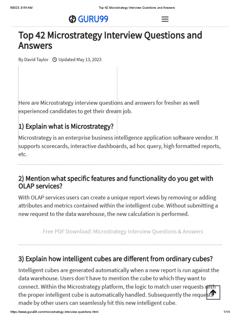 Top 42 Microstrategy Interview Questions and Answers | PDF | Software | Information Science
