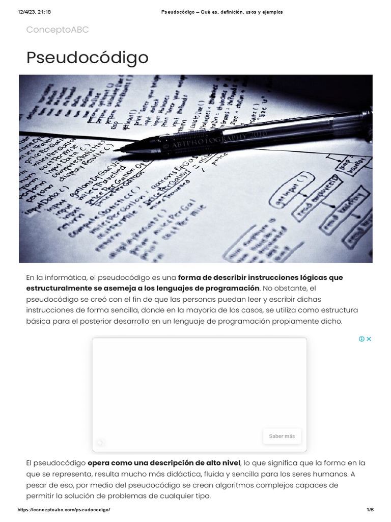 Pseudocódigo - Qué Es, Definición, Usos y Ejemplos | PDF
