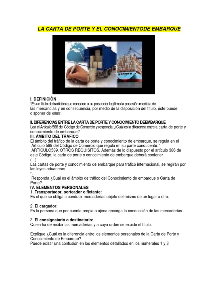 La Carta de Porte y El Conocimientode Embarque | PDF
