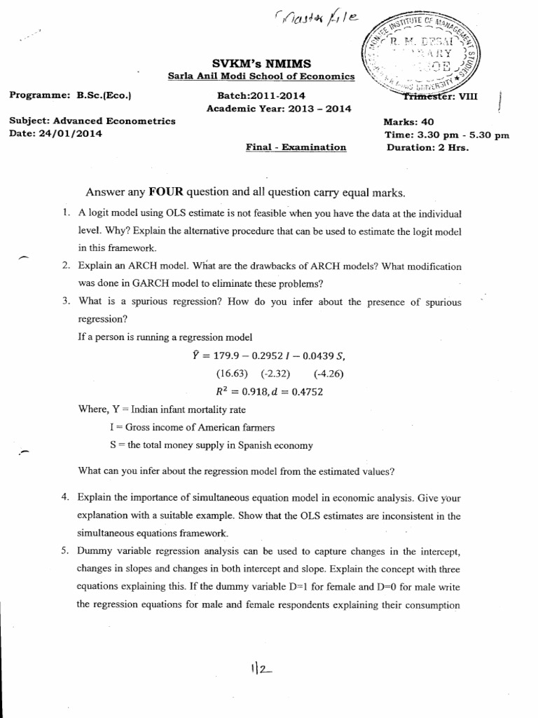 Advanced Econometrics 2013 14 Pdf 