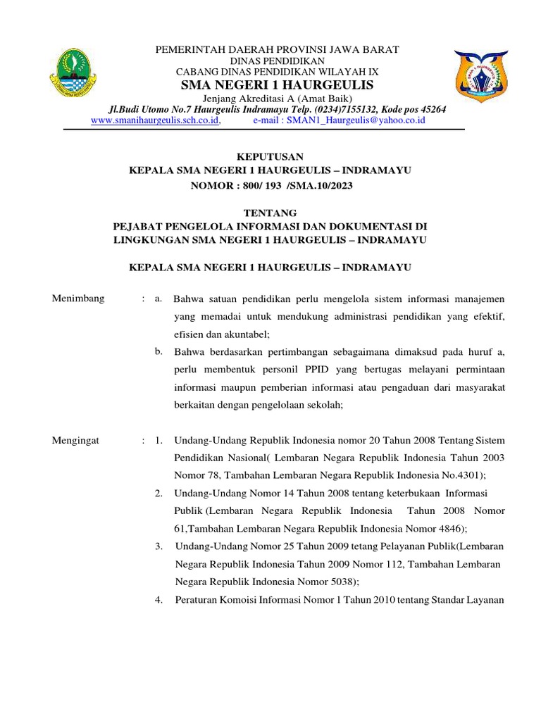 SK PPID SMAN 1 Haurgeulis Haurgeulis | PDF