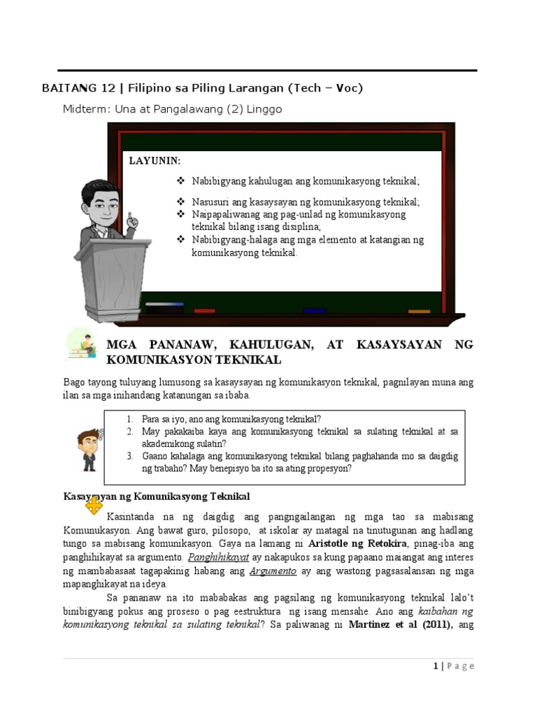 Filipino Sa Piling Larangan Tech-Voc (Week 1-2 Modules) | PDF