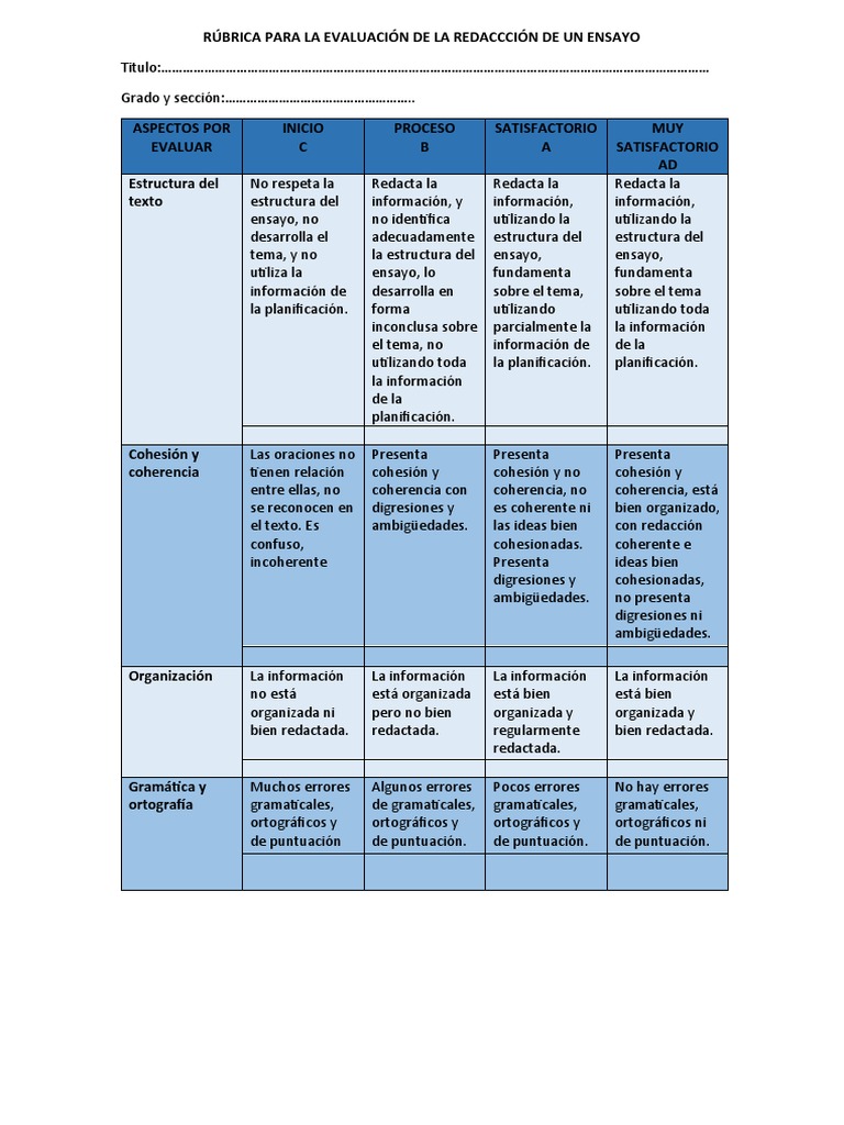 Rúbrica de Evaluación para Ensayos | PDF | Crecimiento personal y ...