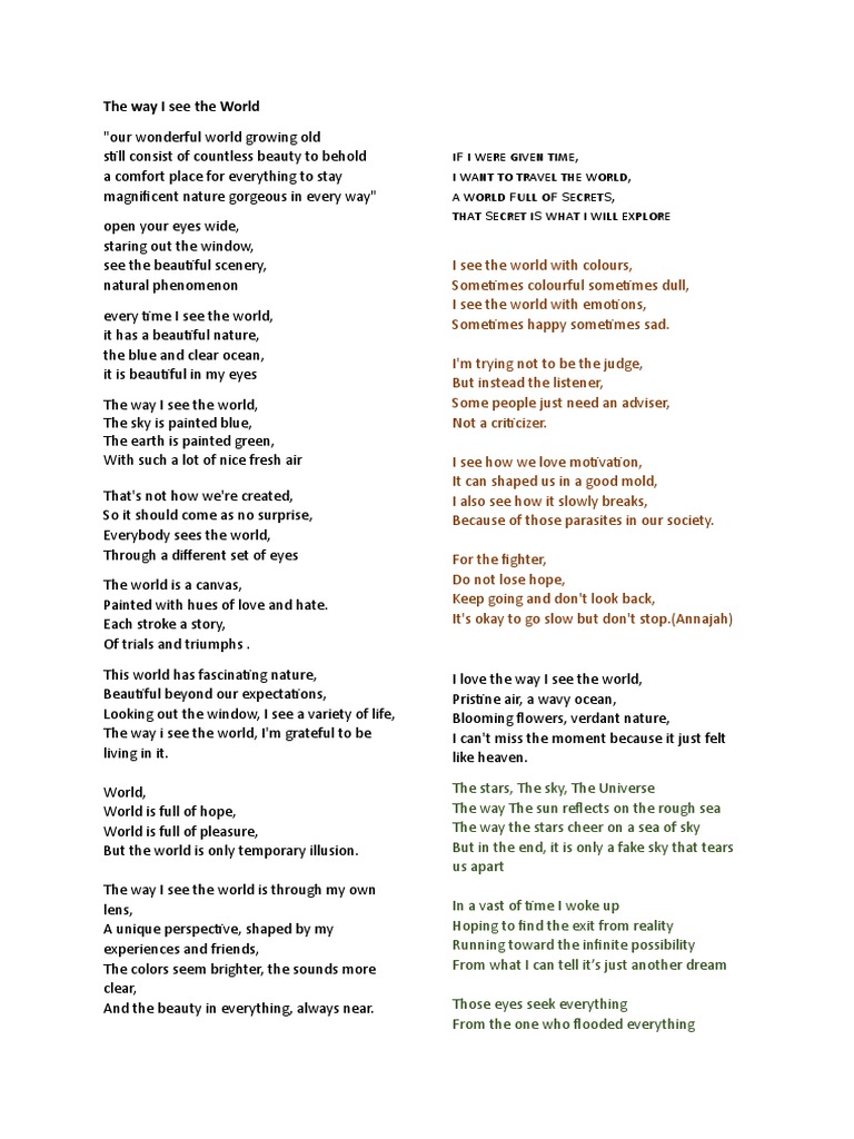 Poem The Way I See The World | PDF