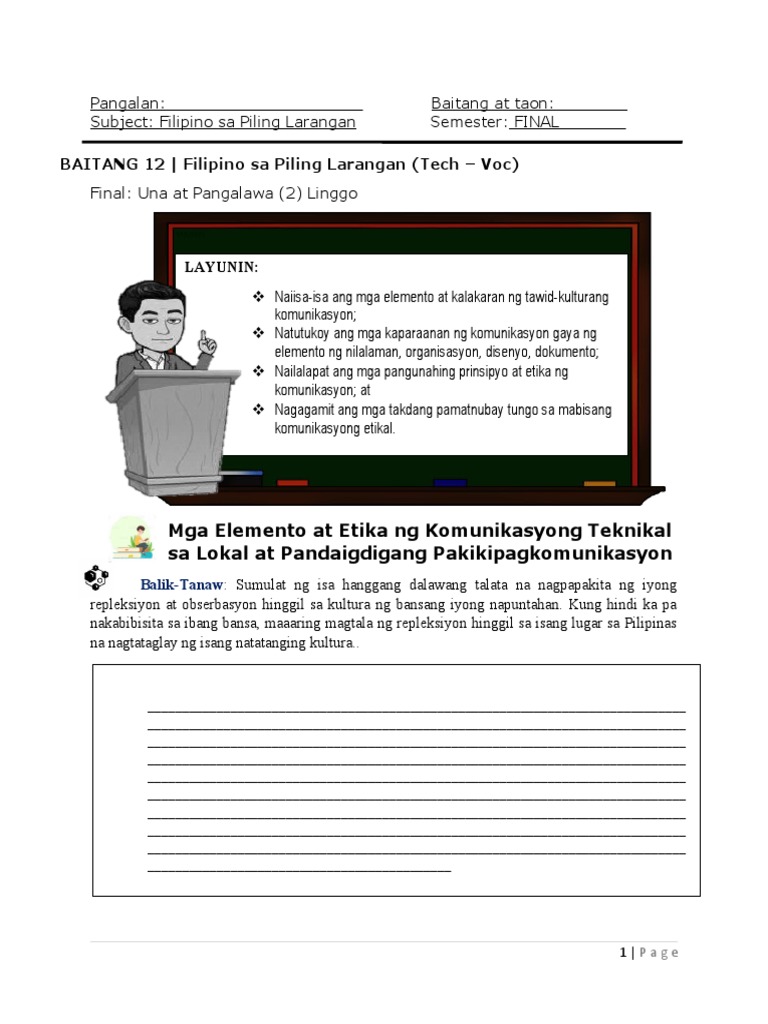 Filipino Sa Piling Larangan Tech-Voc FINAL (Week 1 Modules) | PDF