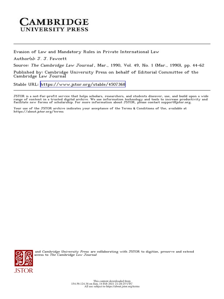 ‘Evasion of Law and Mandatory Rules in PIL - Fawcett | PDF | Divorce | Marriage