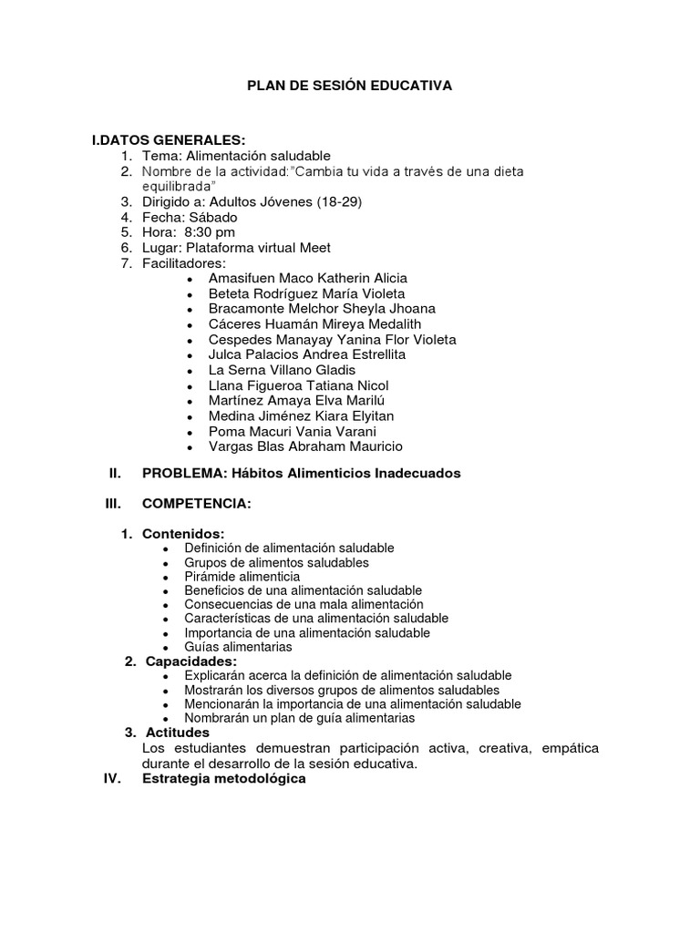 Plan de Sesión Educativa | PDF