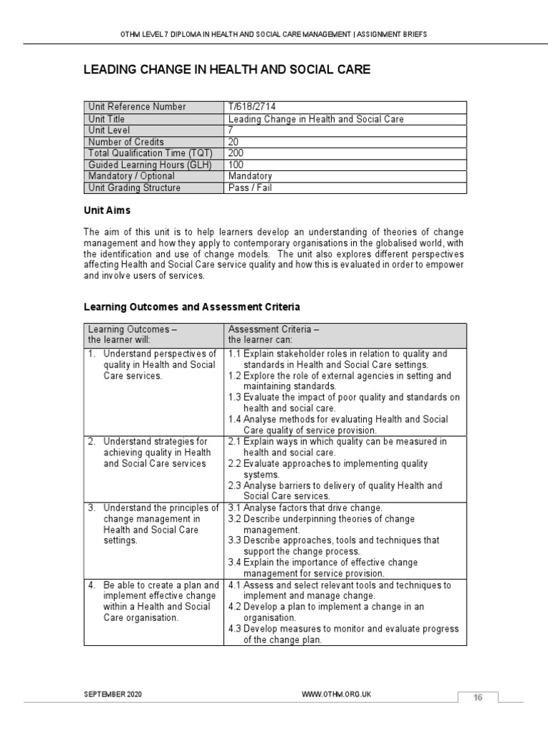 Leading Change in Health and Social Care - Assignment | PDF