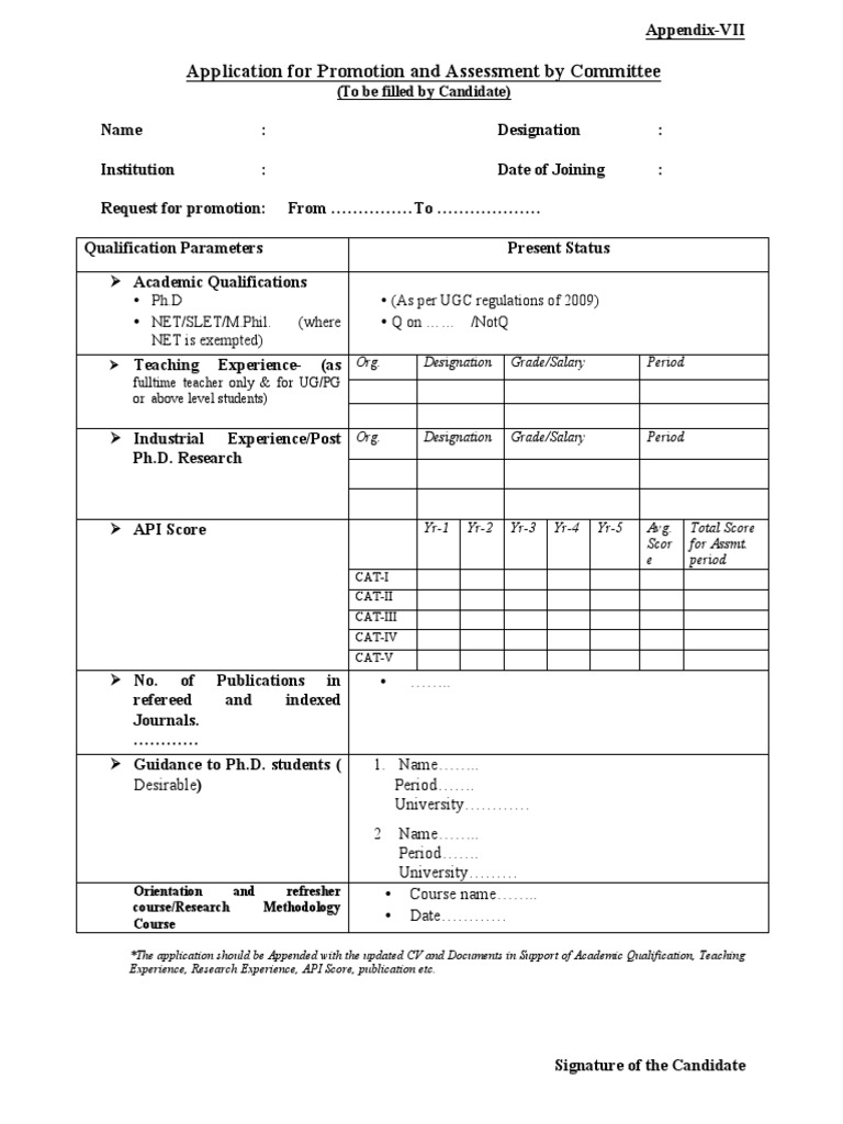 Appendix VII-Application For Promotion | PDF | Vocational Education | Qualifications