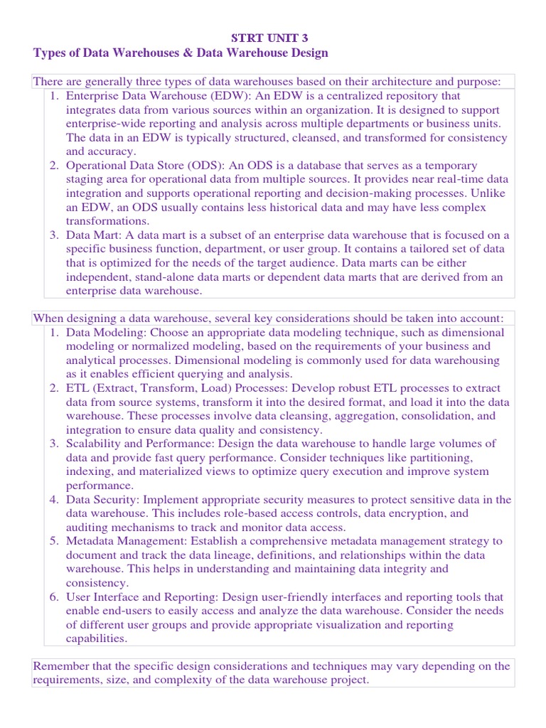 STRT UNIT 3 and 4 | PDF | Data Warehouse | Big Data