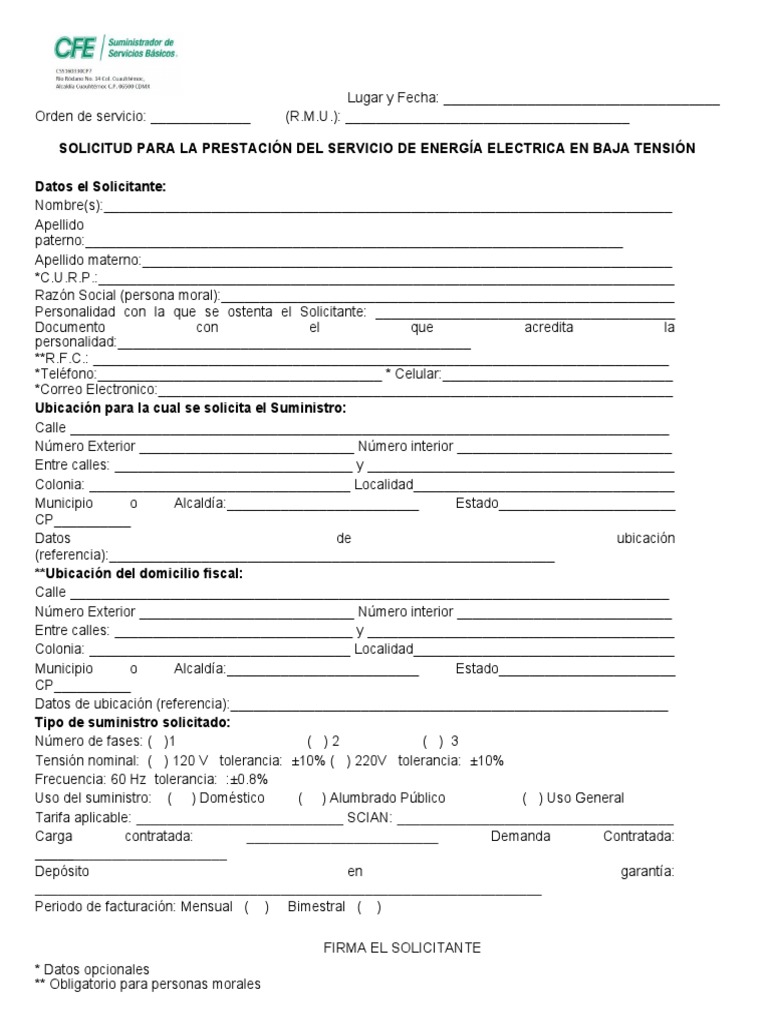 P-B001-014-R-01 Solicitud para La Prestación Del Servicio de Energía Eléctrica BT | PDF ...