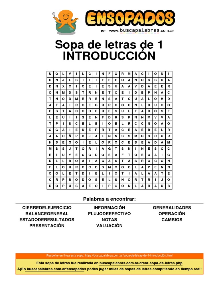 Sopa de Letras de 1 Introducción | PDF | Artes del Lenguaje y Comunicación